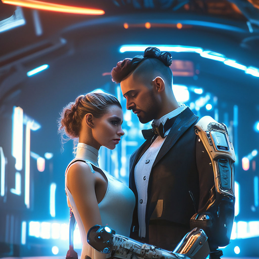 "The bride and groom in cyberpunk style, wedding series. aesthetically ...