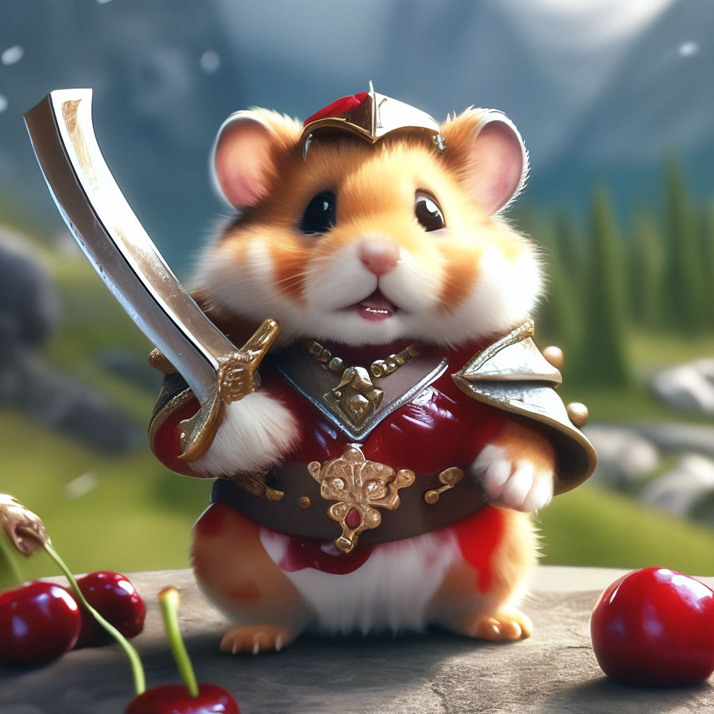 "Cute fluffy Viking hamster in armor holding a hatchet smeared in ...