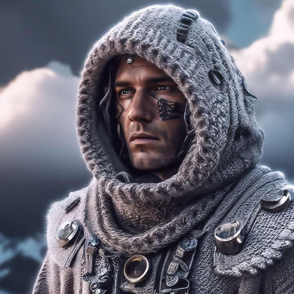 "Beautiful severe biomechanical man savage wanderer, cloud atlas, retro ...