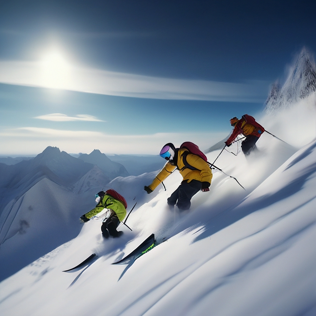 "Group extreme downhill skiing, 4k" — image created in Shedevrum