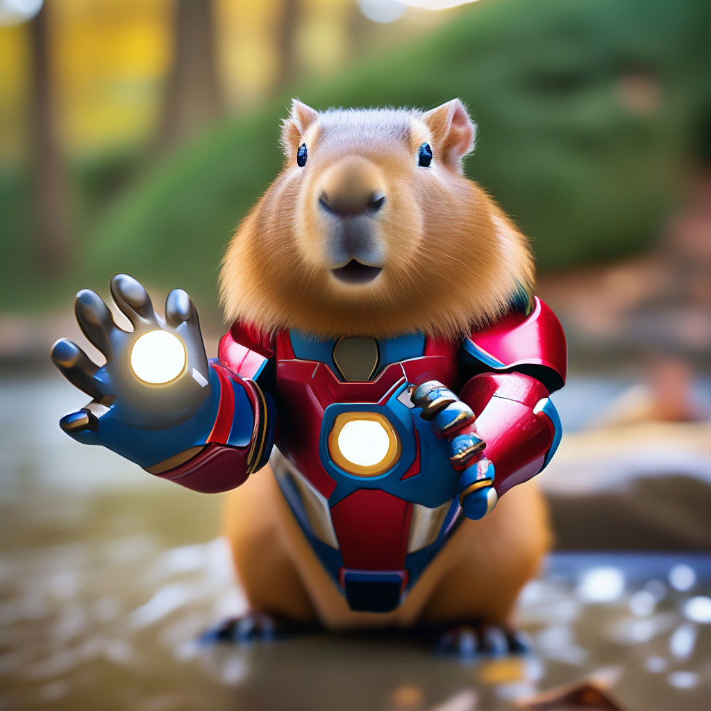 "Capybara in Iron man costume snaps infinity gauntlet" — image created ...