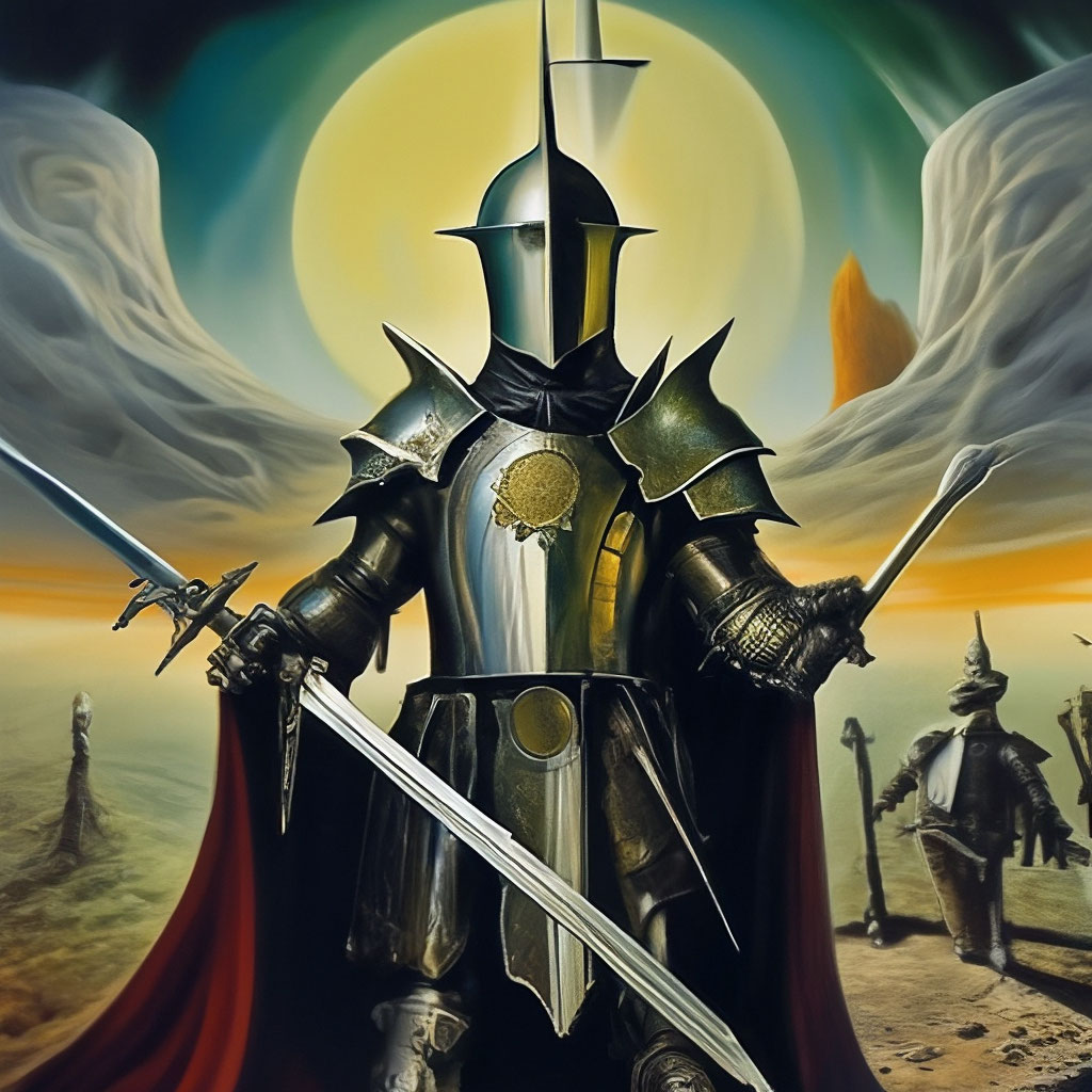 "Evil knight horror horror surrealism in the style of Salvador Dali ...
