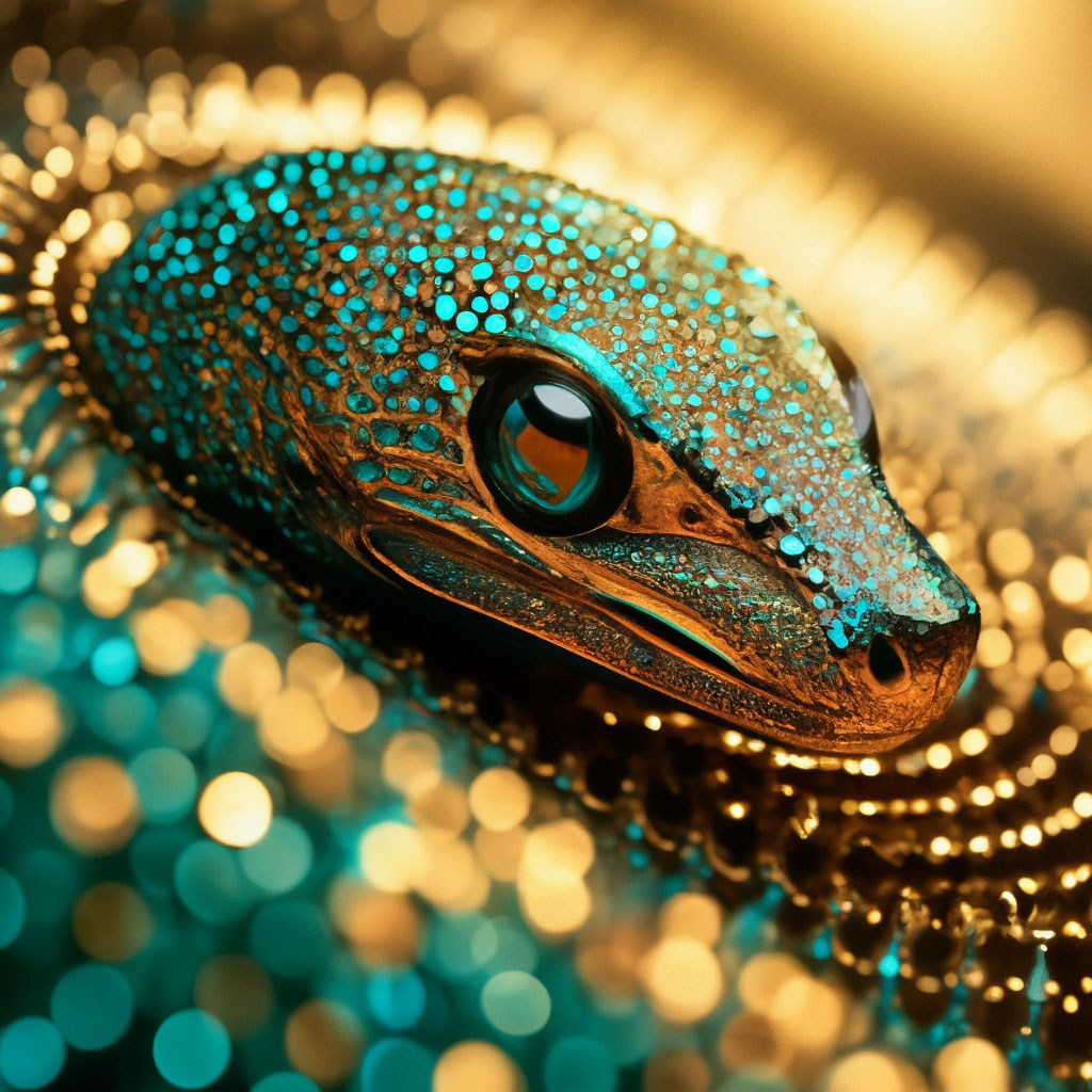 "Photorealism.The door to the spiral of magical turquoise sequins and ...