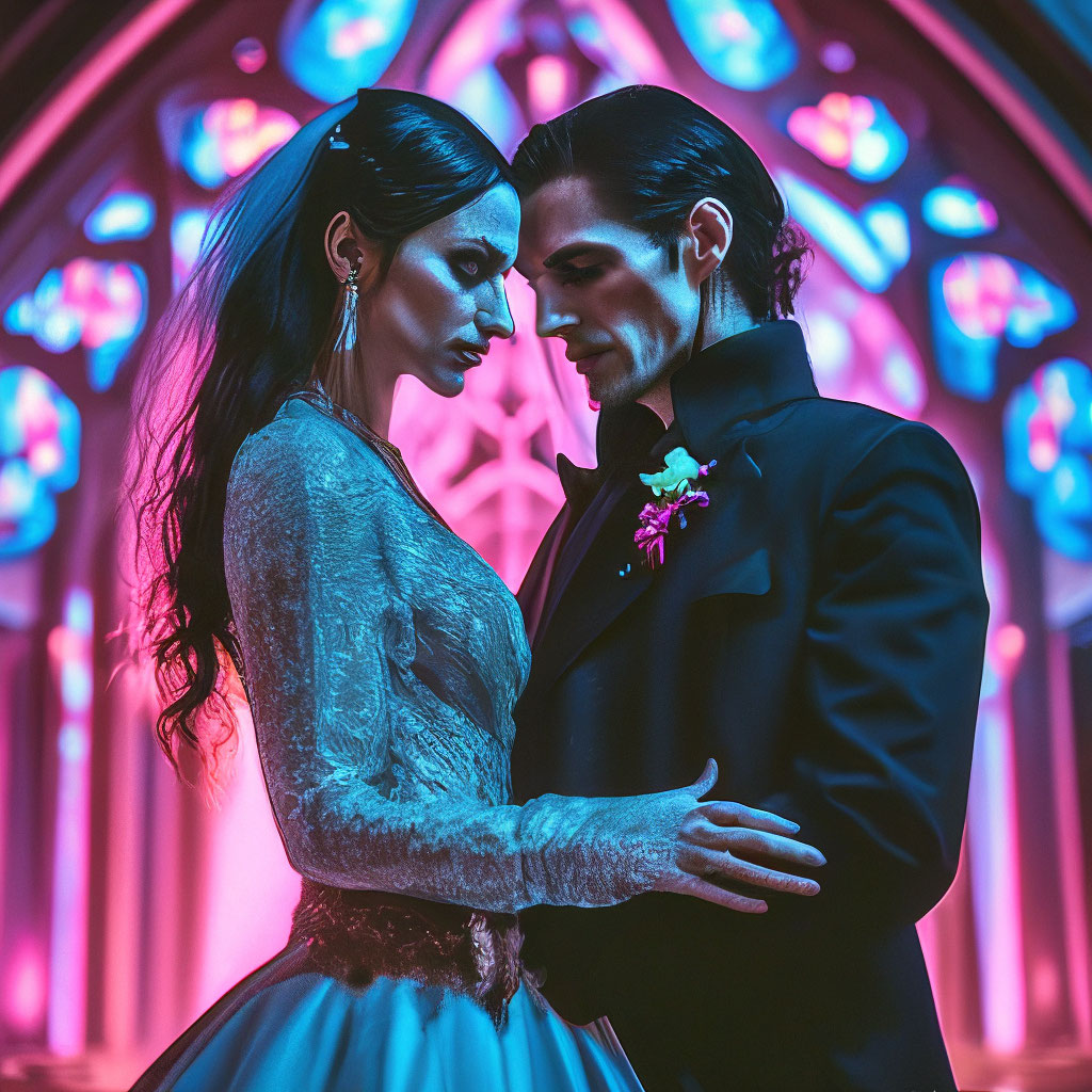 "Vampire wedding, vampire bride in a black wedding dress with a slit ...