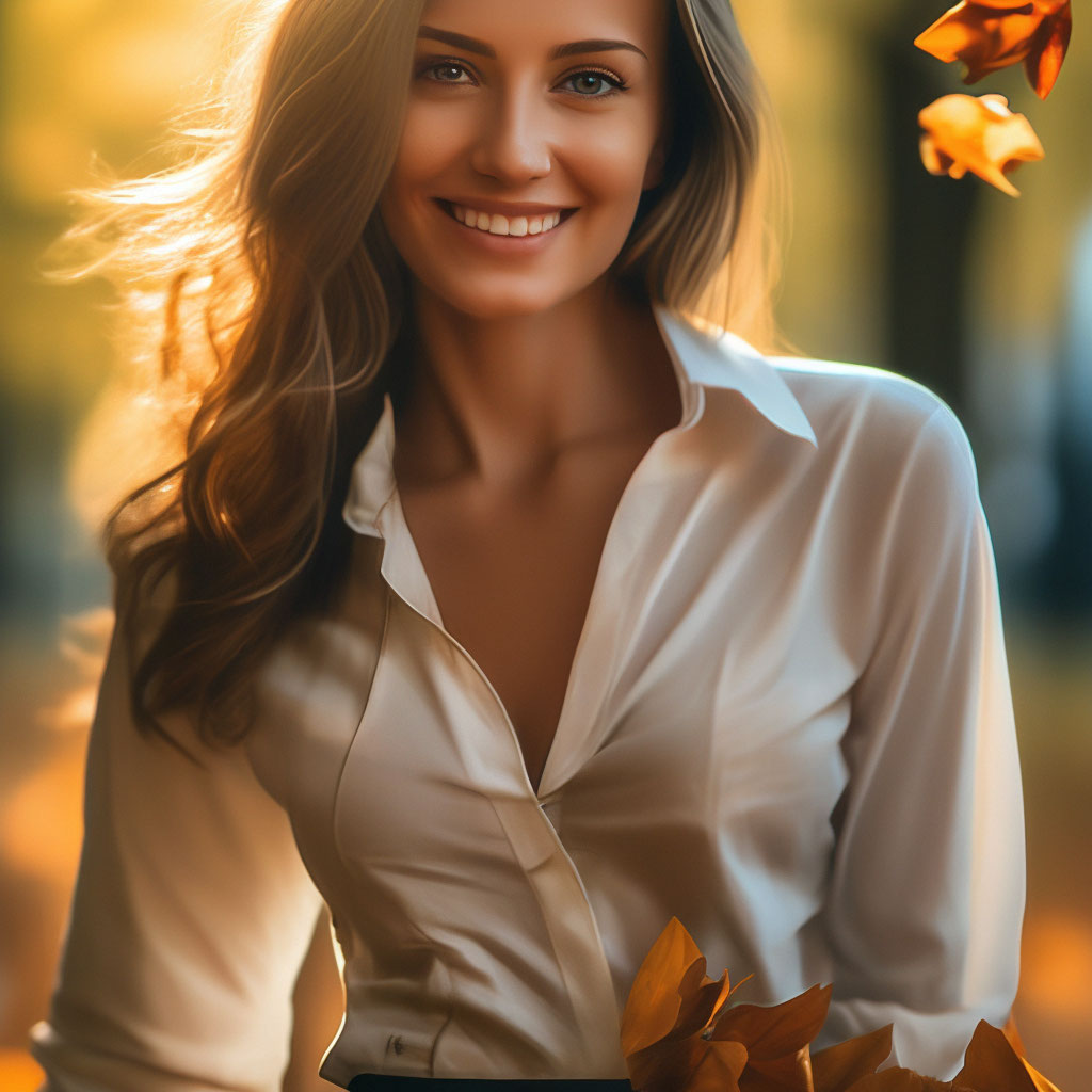 "Beautiful girl, slender, gentle smile, in a shirt, unbuttoned shirt ...