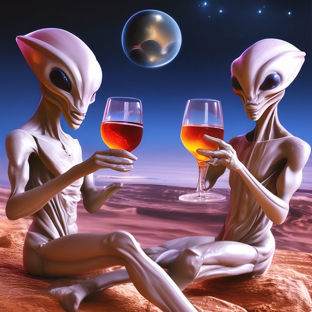 "What kind of alcohol do aliens drink on jupiter" — image created in ...