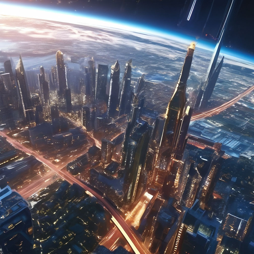 "View of the metropolis from space, from orbit, 4k, realistic" — image ...