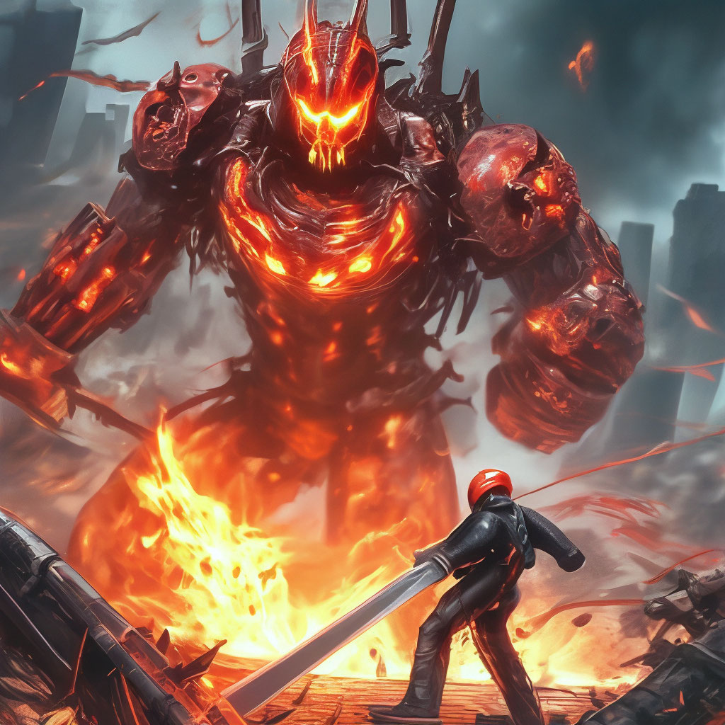 "Chainsaw man vs fire titan" — image created in Shedevrum
