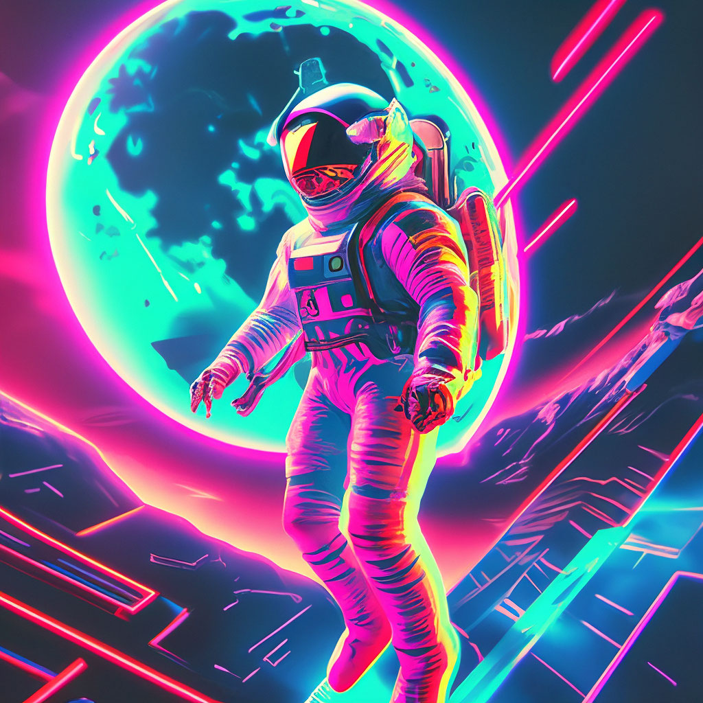 "Astronaut Flying to the moon beautiful view" — image created in Shedevrum