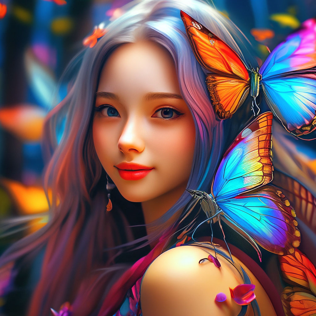 "Butterfly girl, beauty, colorfulness, super hdr, art, hyper realism ...
