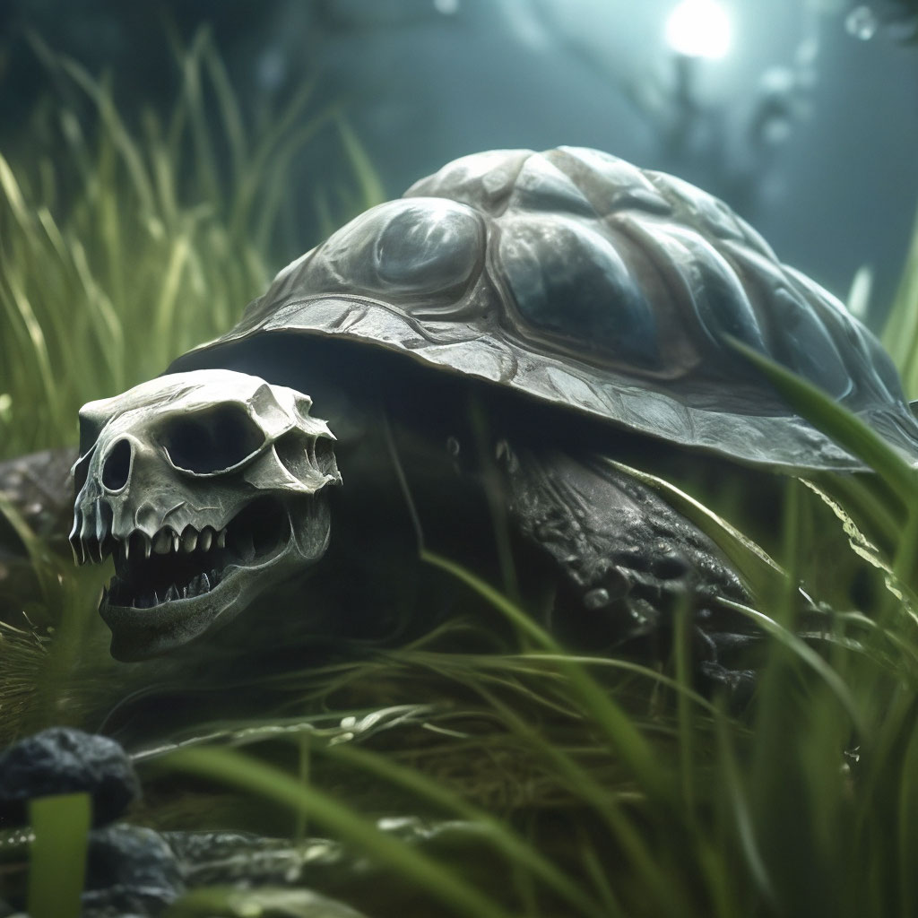 "A magical, creepy hybrid of a turtle and a skull, crawling through ...