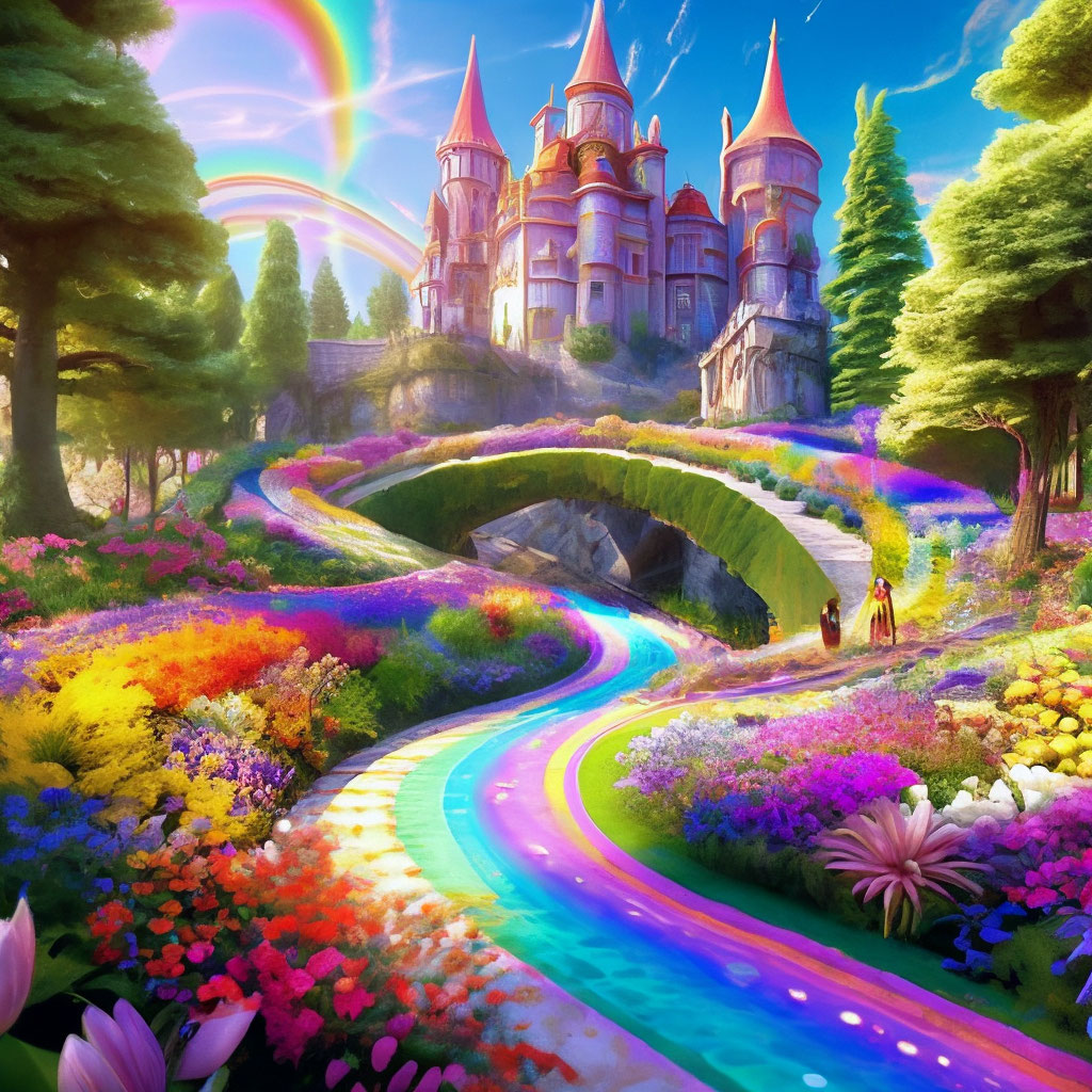 "3D numerous expositions .in the fantastic garden there is a rainbow ...