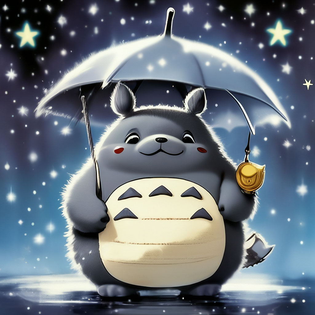 "Gray fat totoro with a small umbrella in his paw from the Miyazaki ...