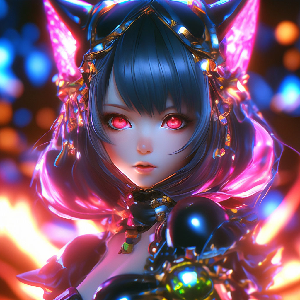 "Anime girl, neko, megarealism, high detail, atomic explosion, ruby ...