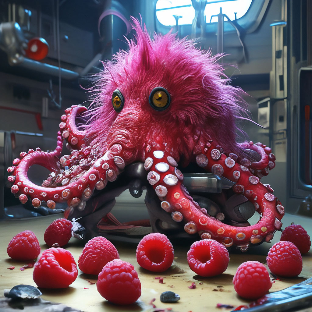 "Octopus Grisha anthropomorphic hybrid fluffy shaggy berry raspberry ...