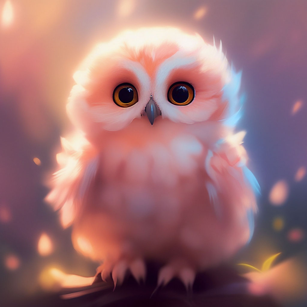 "A very cute fluffy owl-a haze of pale peach color, slight sharpness ...