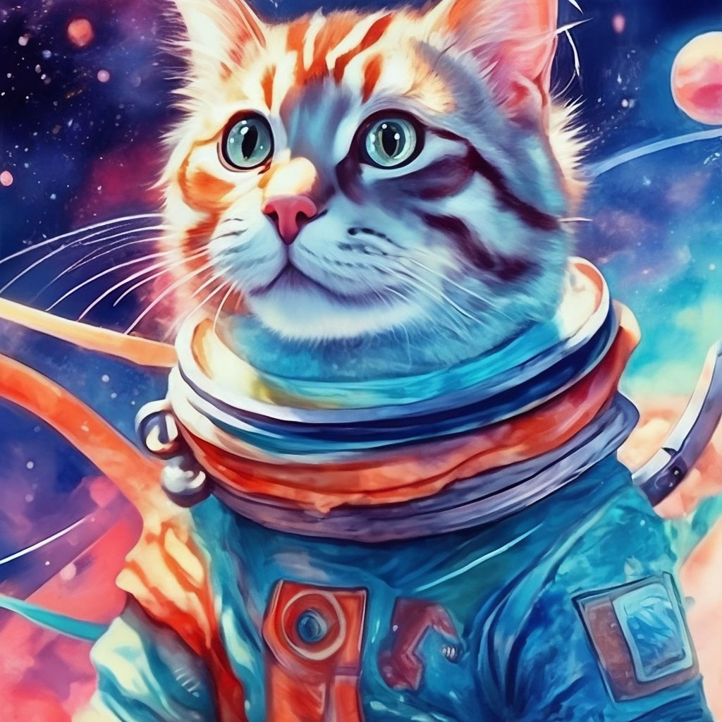 "Unreal space fantasy cat epic watercolor" — image created in Shedevrum