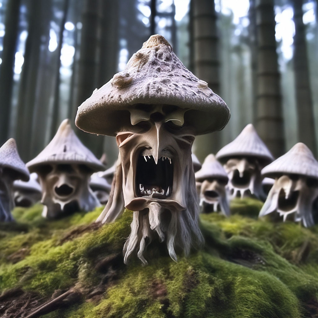 "Live and very evil mushrooms with distorted faces are terrifying in ...