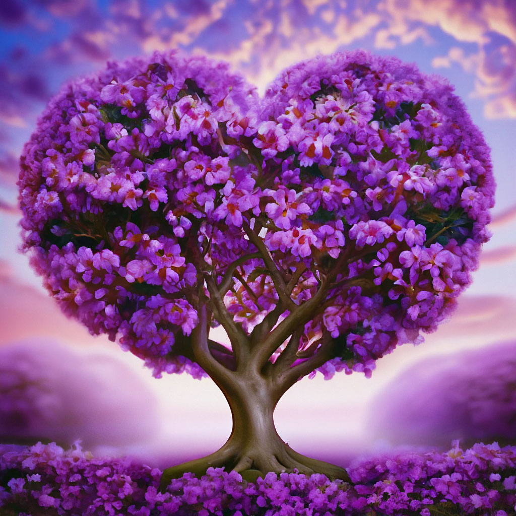 "Purple heart-shaped flower tree" — image created in Shedevrum