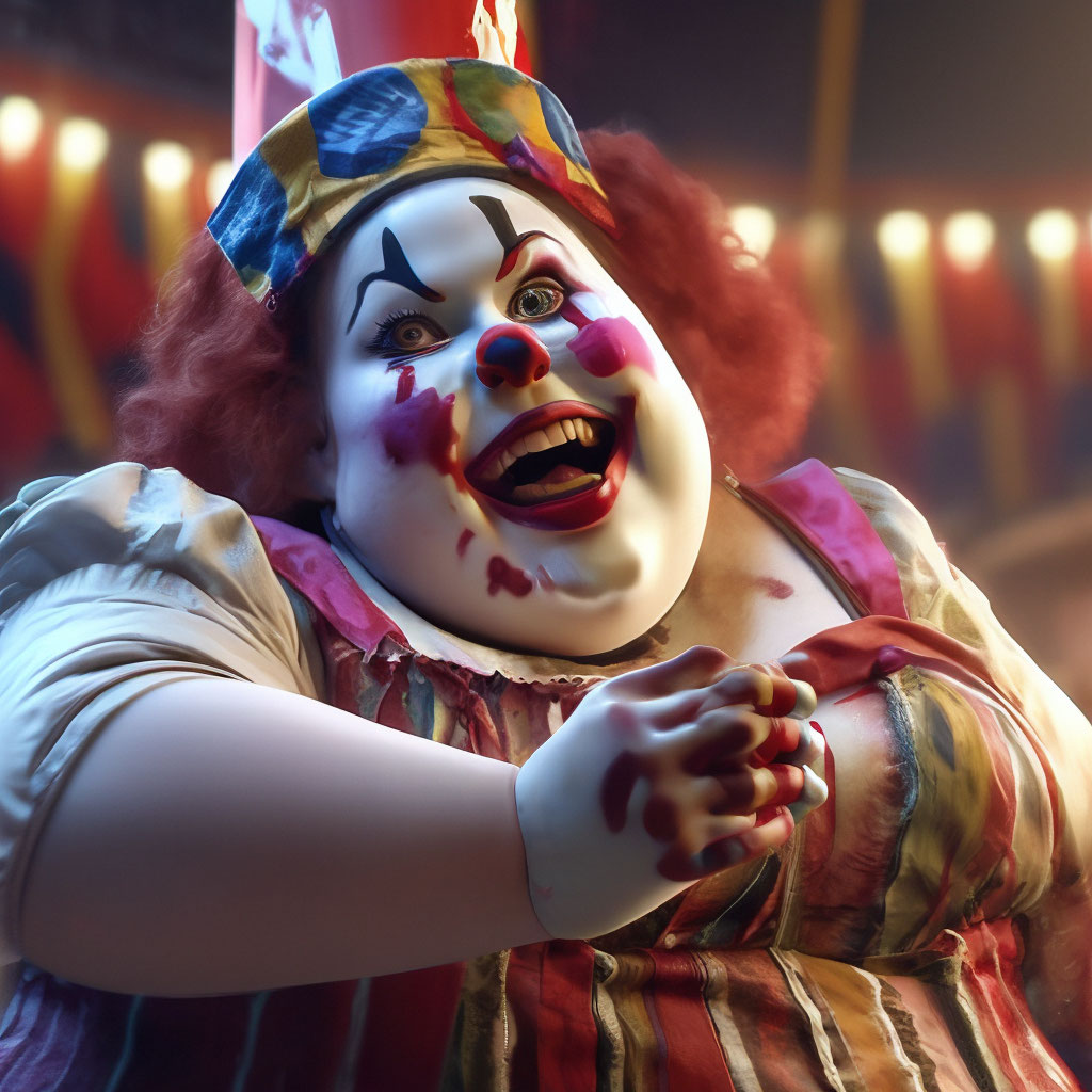 "A drunken fat girl in the role of a clown Klepa in the circus arena is ...