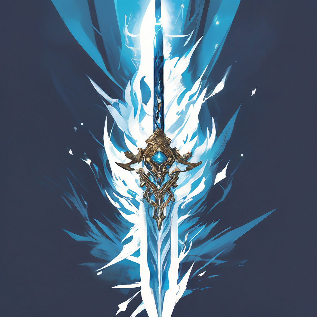 "Long combat spear-sword made of white ice and obsidian, symmetrical ...
