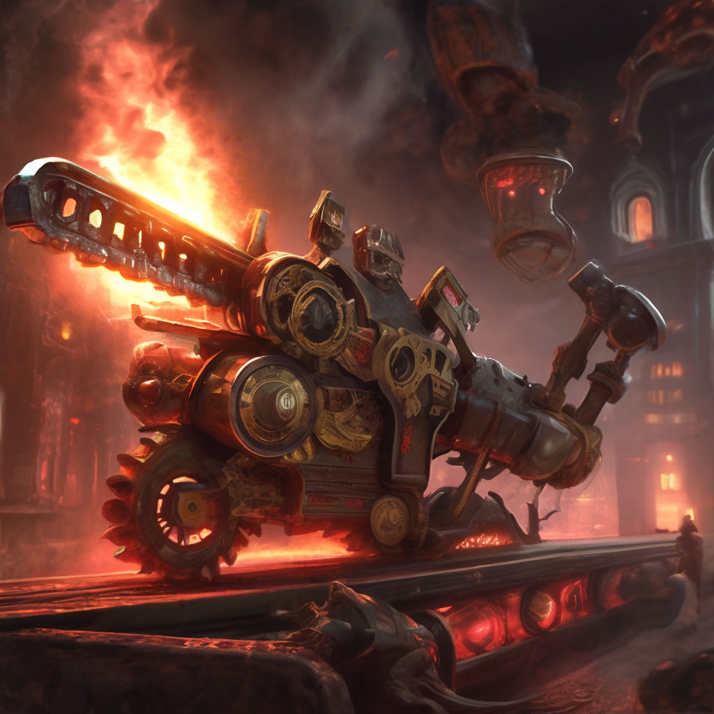 "Infernal chainsaw, horror, steampunk" — image created in Shedevrum