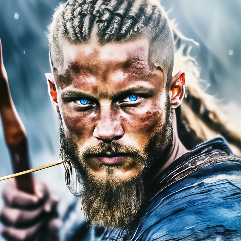 "Ragnar lothbrok Viking aesthetics bright blue eyes with a bow and ...