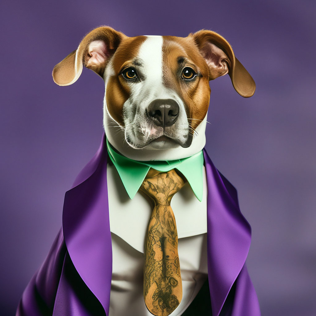 "A dog in a joker costume" — image created in Shedevrum