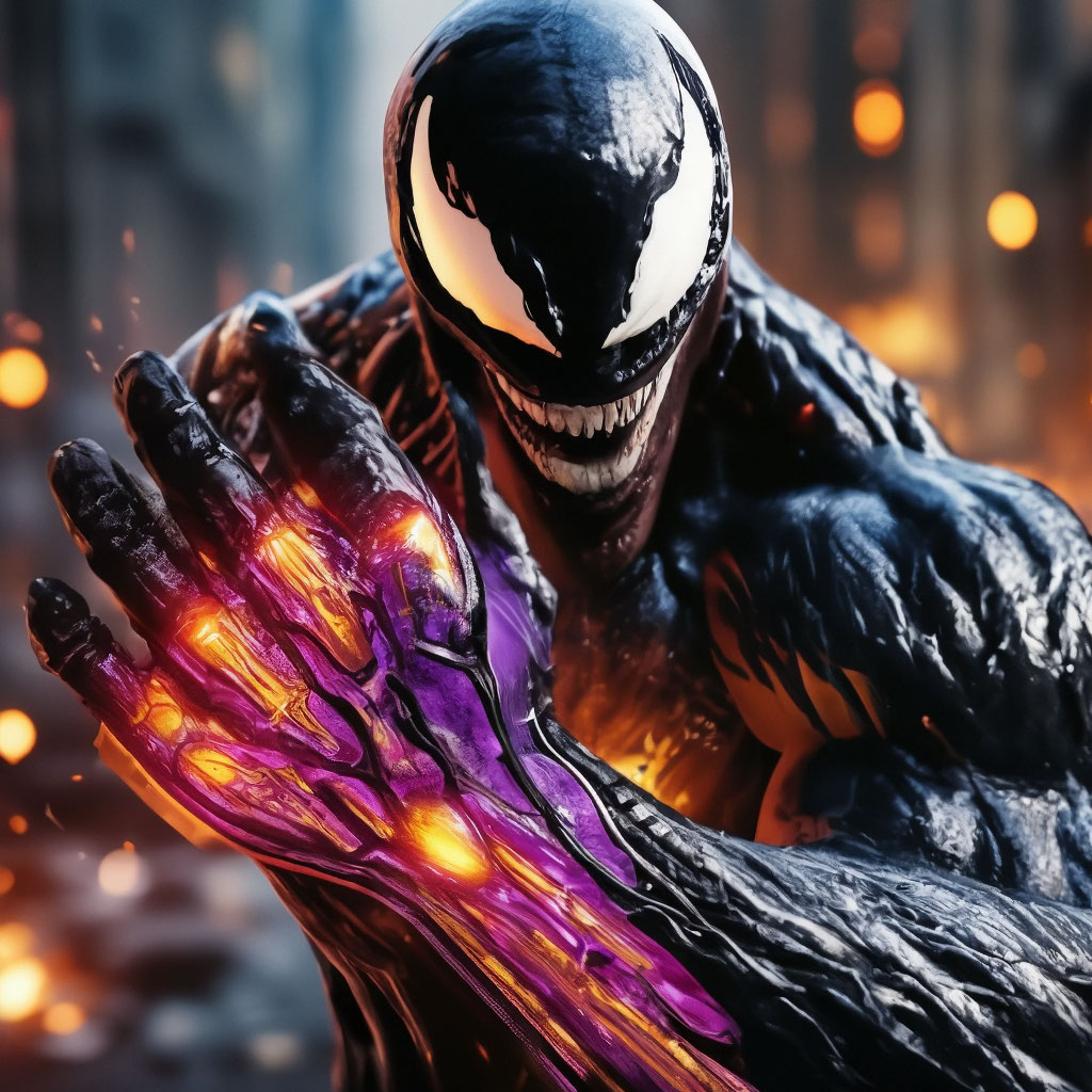 "Venom has a glove with infinity stones on his hand" — image created in ...