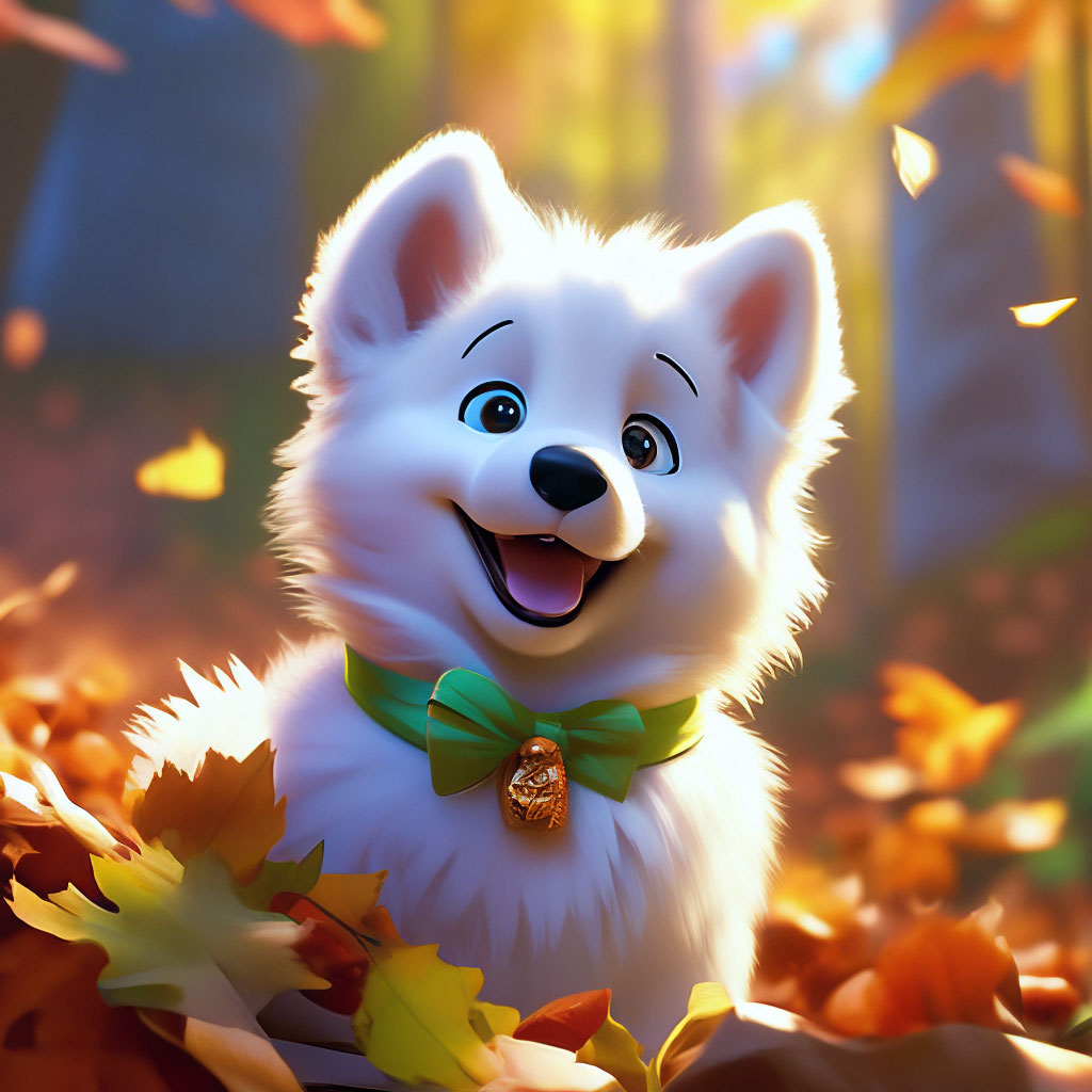 "Happy Mega-Cute Samoyed Puppy, Button Eyes, Tail With A Bow On The ...