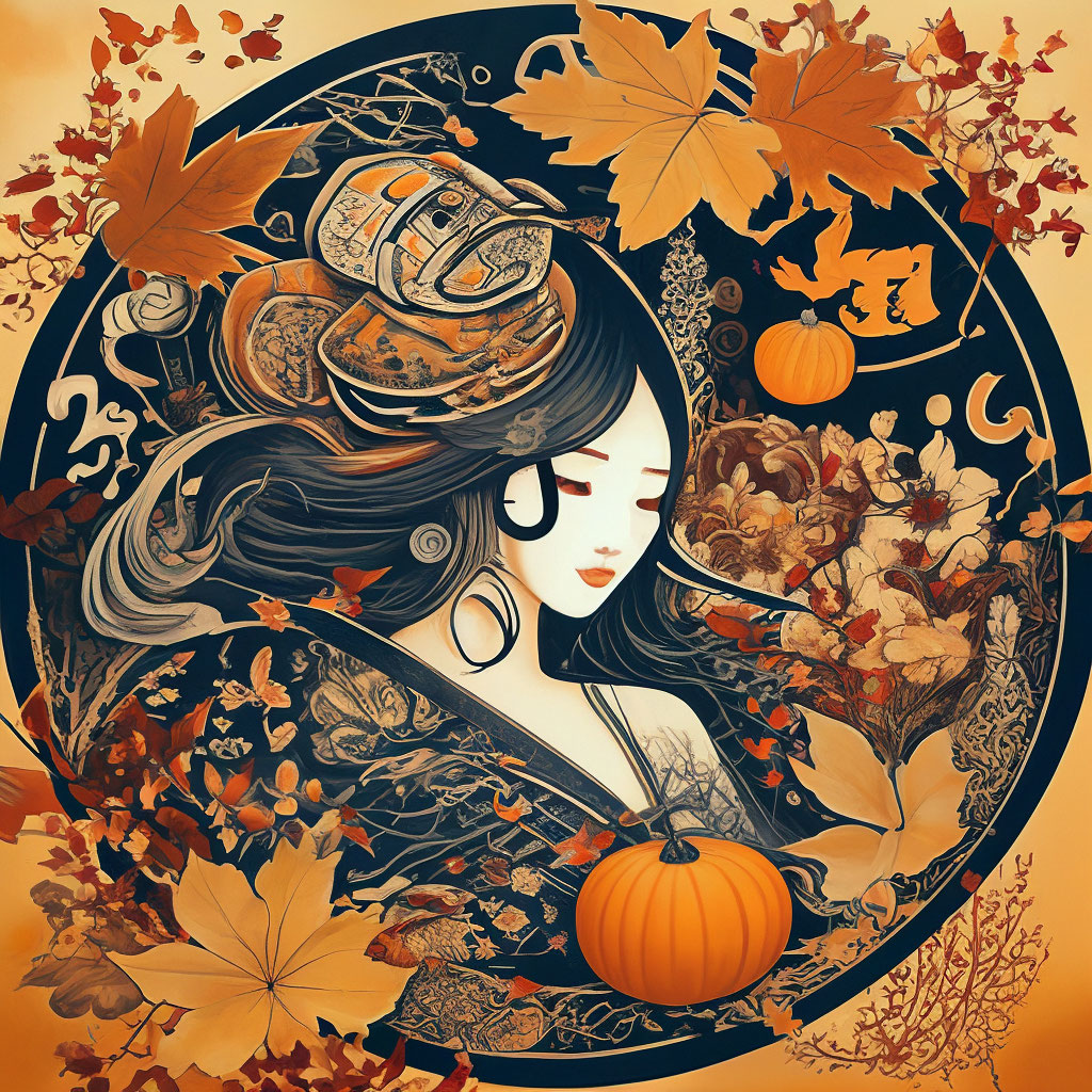 "Cozy autumn collage witchy samhain high detail Chinese painting ...