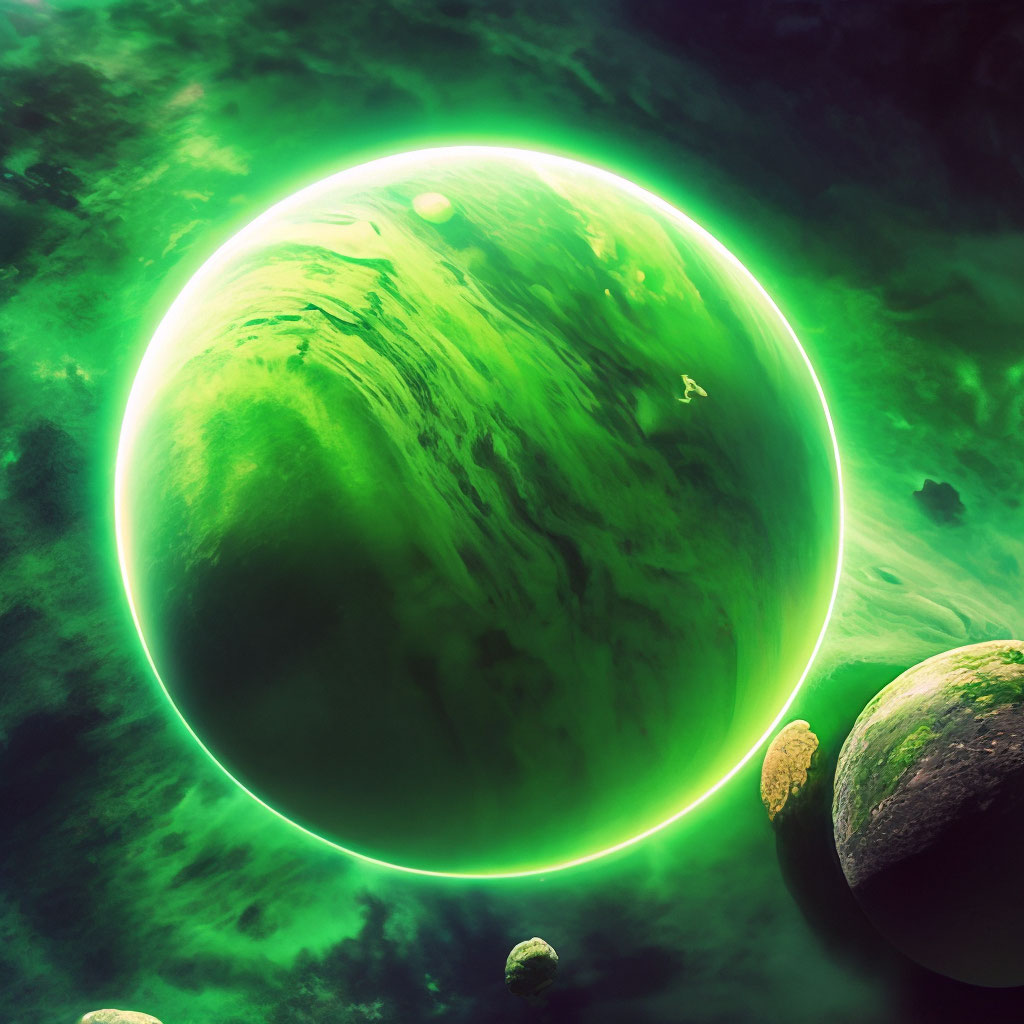 "Acid-green Planet: Limerine on the background of the Galaxy" — image ...