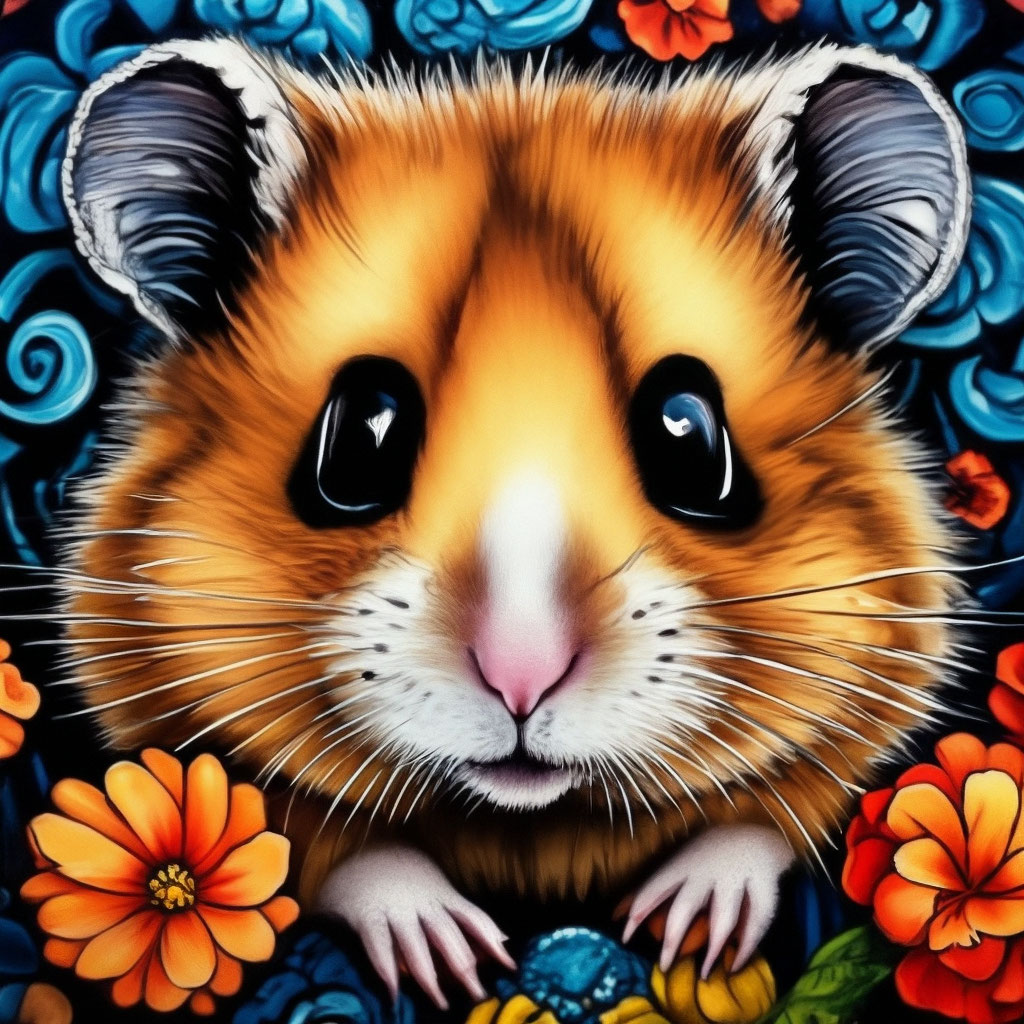 "Hamster in the style of ,,sugar skull,, colorful ink drawing ...