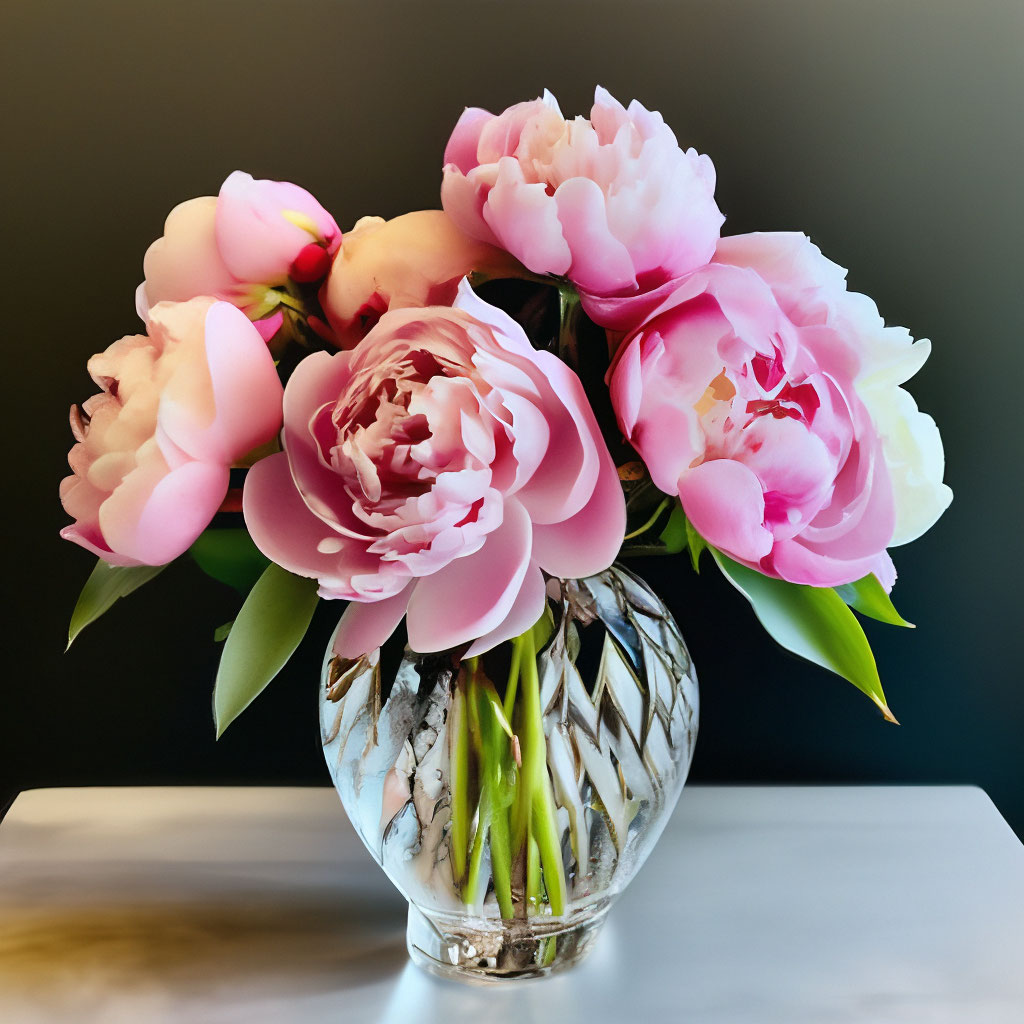 "Crystal vase with a bouquet of peonies" — image created in Shedevrum