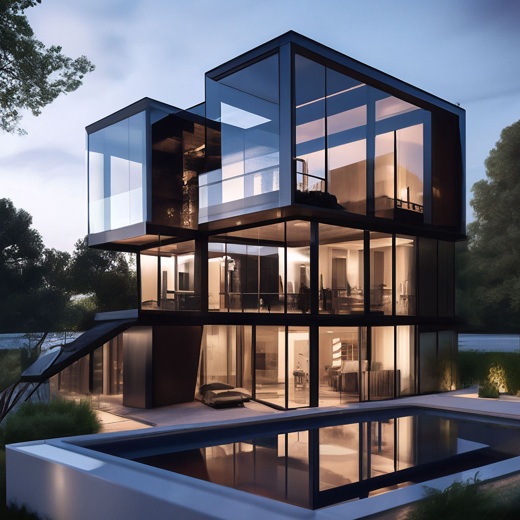 "Black-transparent two-storey house" — image created in Shedevrum