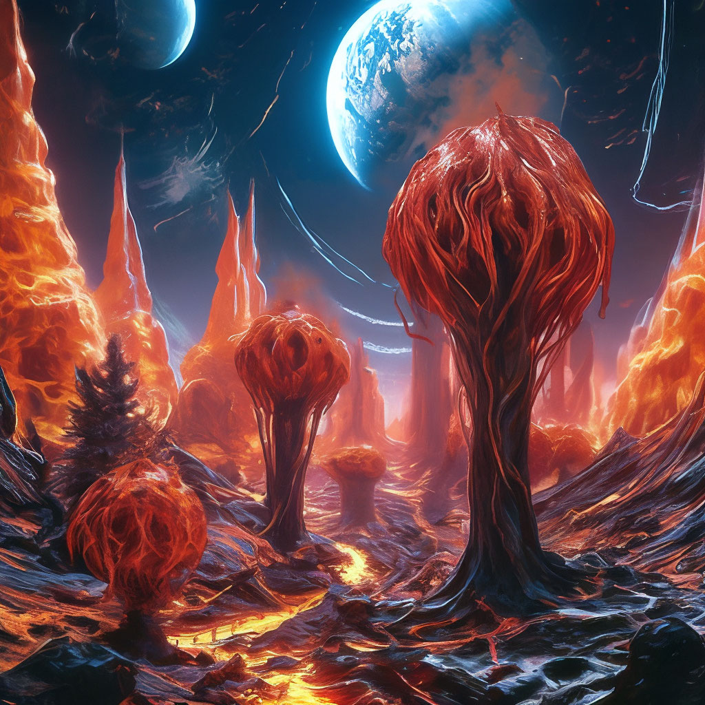 "Angry peppers surreal cyberpunk landscape, epic, dramatic, space ...