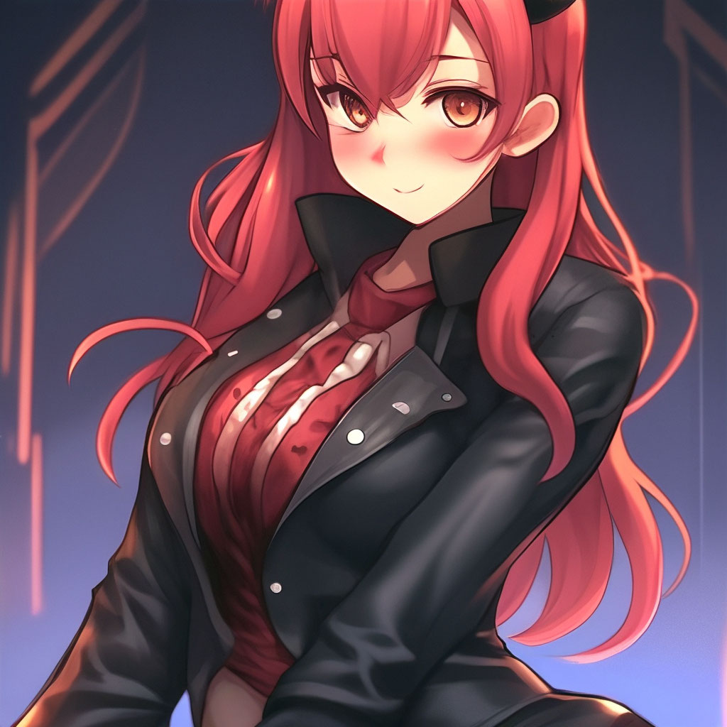 "A drawing of a demon girl, embarrassed, blushing, red cheeks, looking ...