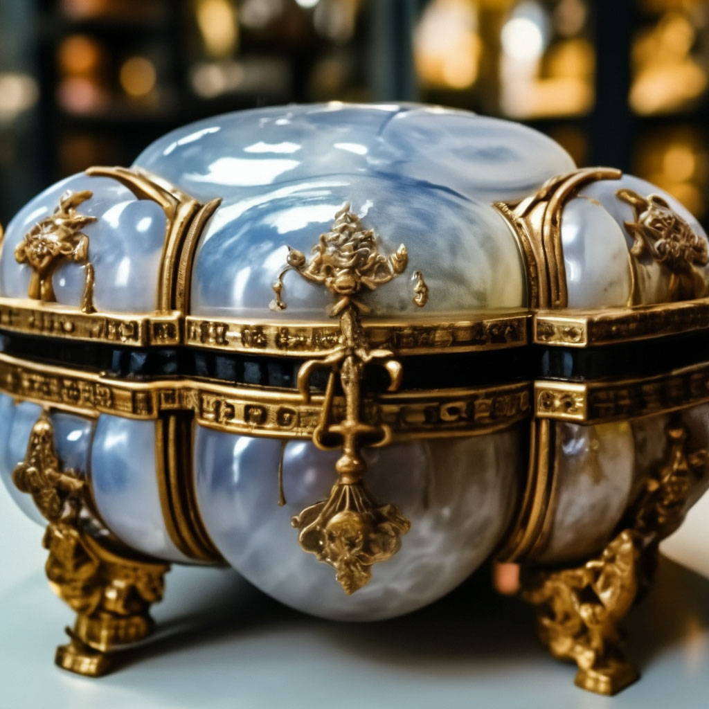 "Carved interesting shaped casket made entirely of moonstone inlaid ...