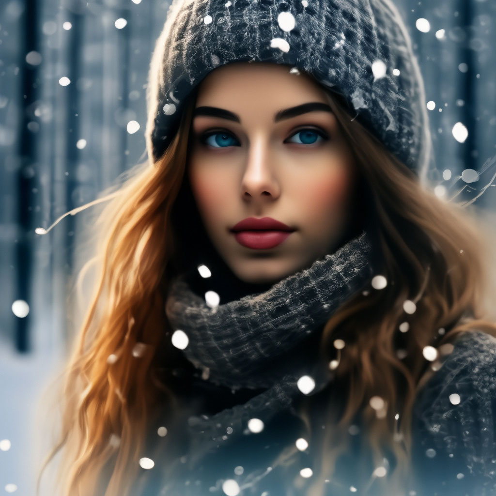"Cartoon.Double exposure. gradient, a December girl, walks through a ...