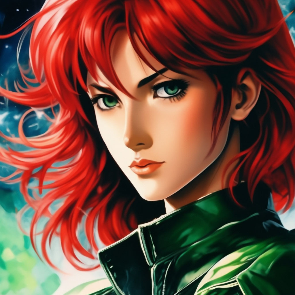 "Space Runaway Ideon Gorgeous Girl Harulu Ajiba with Red Hair and green ...