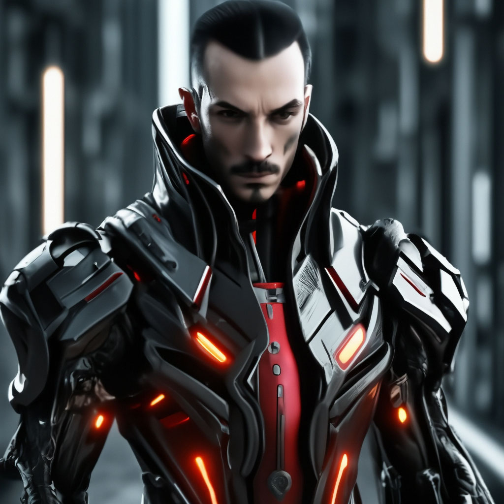 "Space dracula in a cyber suit" — image created in Shedevrum