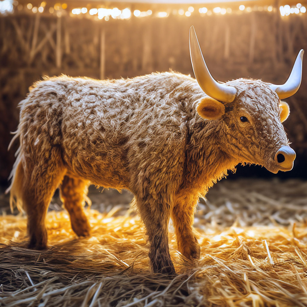 "Straw bull, made of straw, side resin, background clearing, beautiful ...