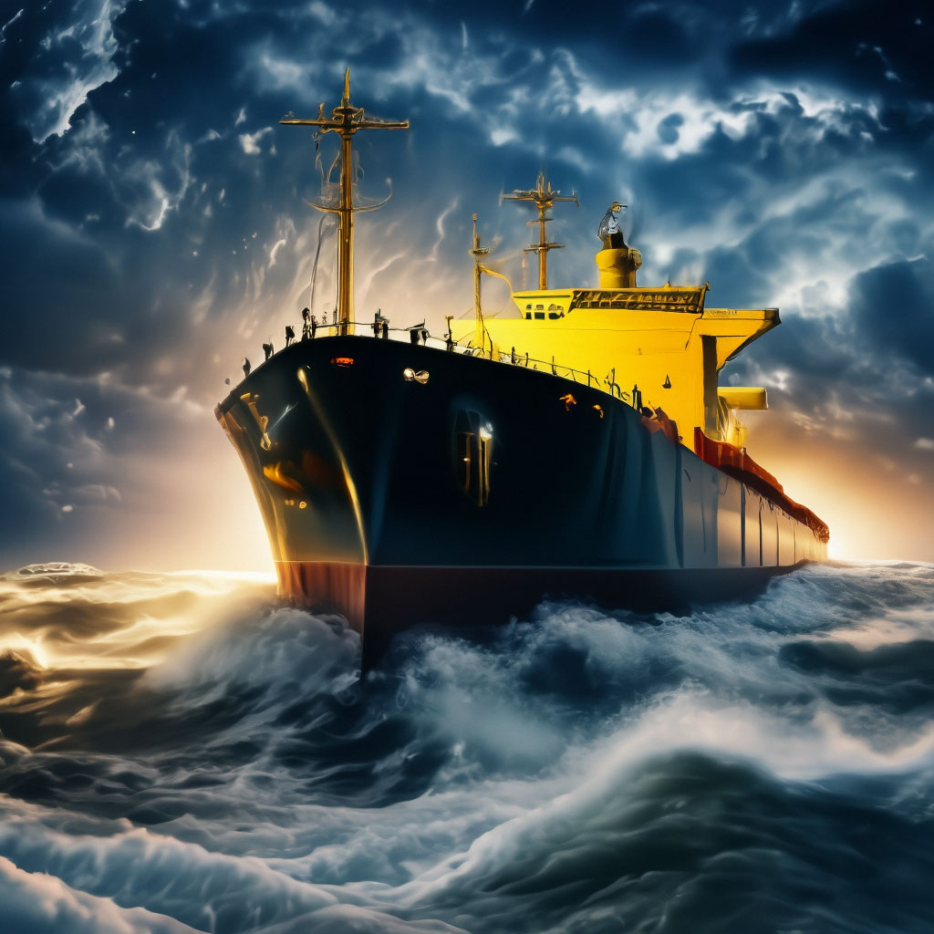 "A detailed tanker with a strong side roll split in half in a stormy ...