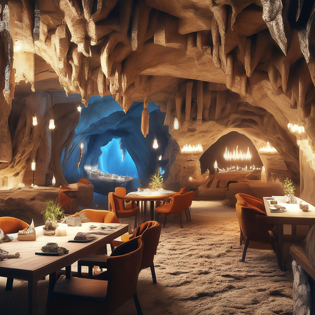"Caveman apartment, restaurant, stalactites, stalagmites, luxury style ...