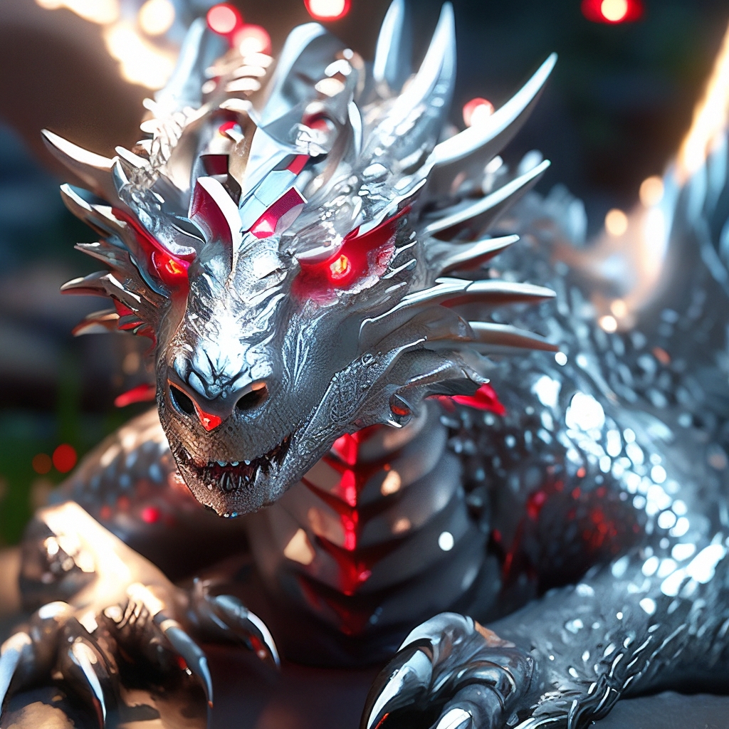 "Silver dragon, ruby eyes, , beautiful, paws with diamond claws, high ...