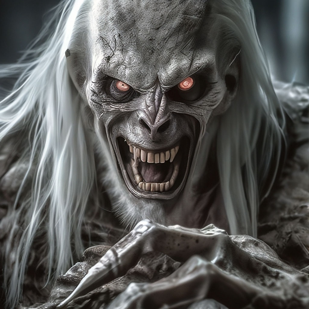 "Ghoul,120 years old, withered pale skin, rotten teeth,cold shining ...