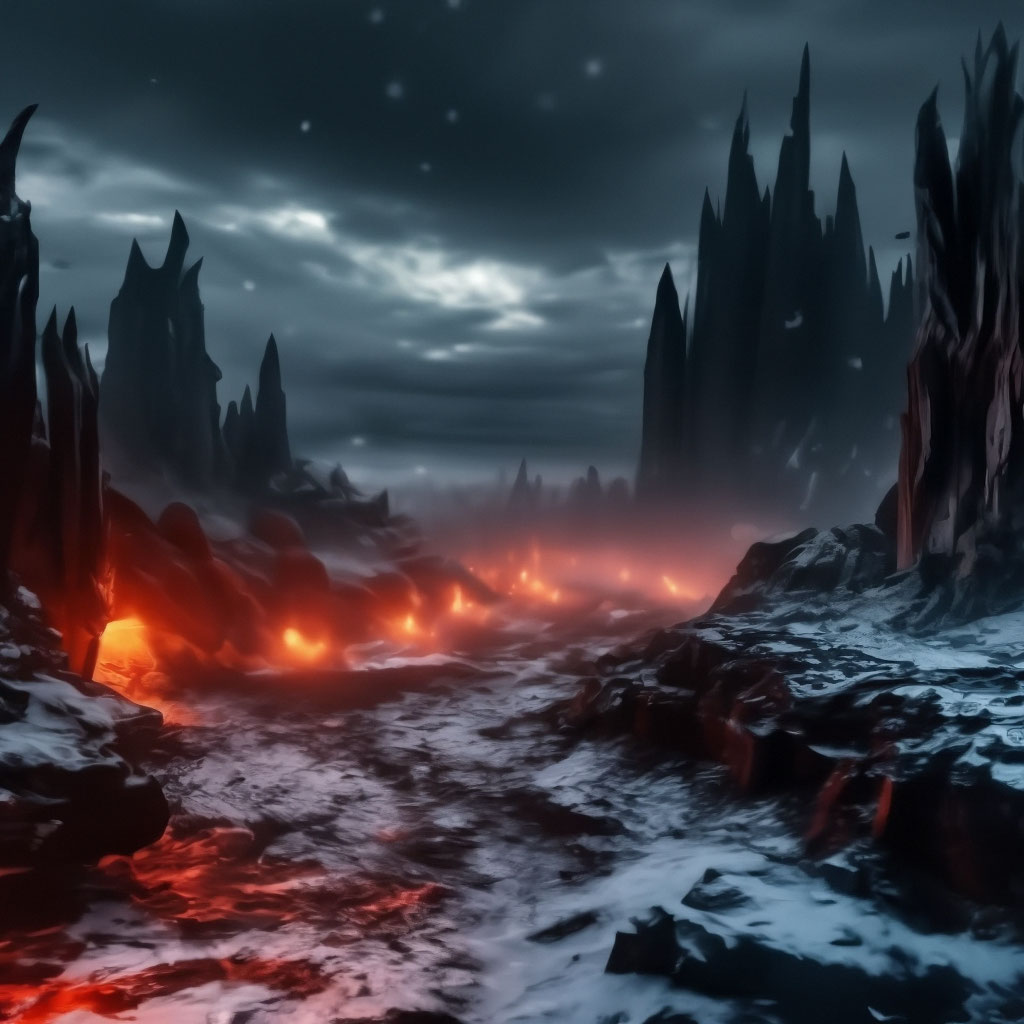"Landscape Snow in hell, black gloomy background, necrophage, dark ...