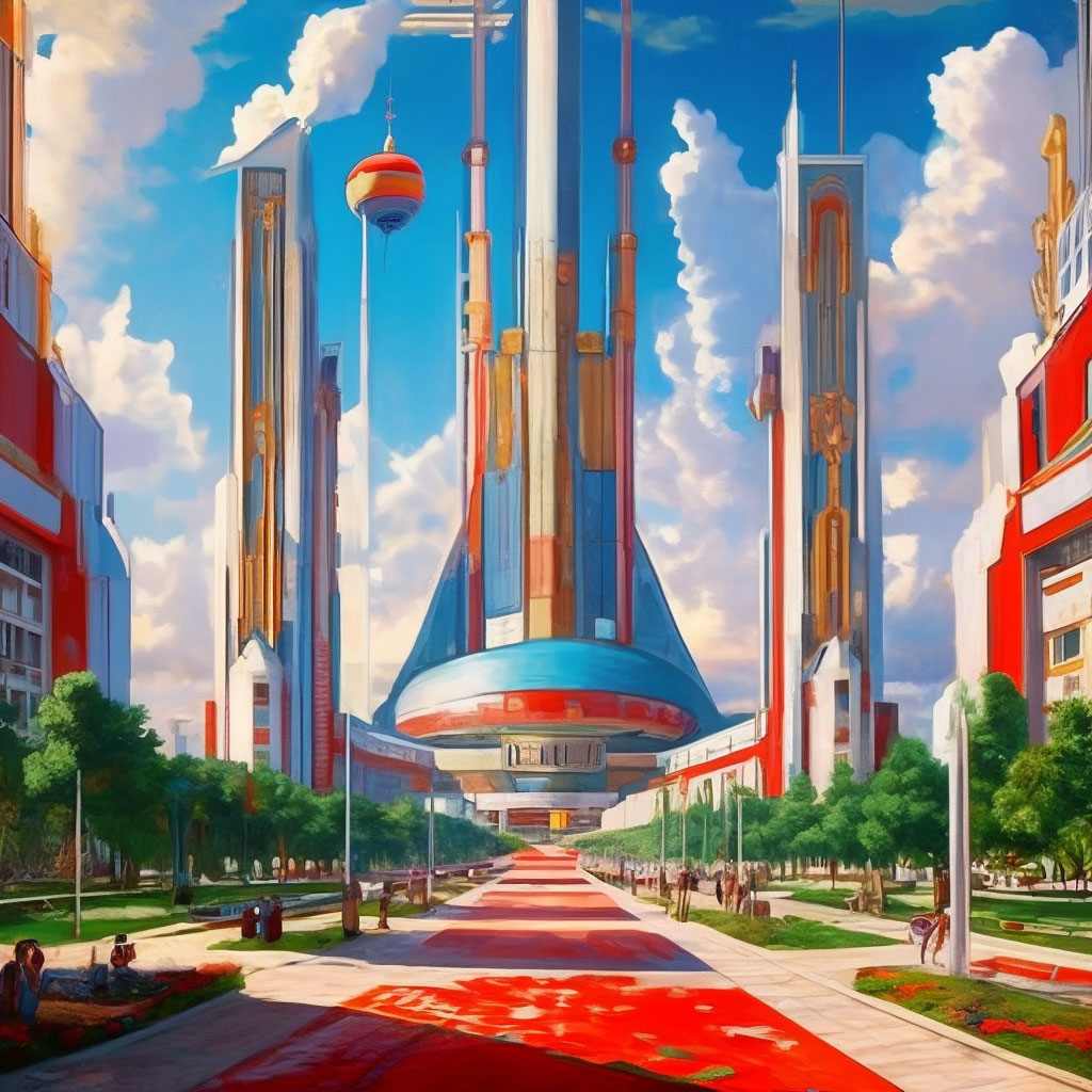 "Summer landscape in a Soviet city-utopia, modernism, retro-futurism ...