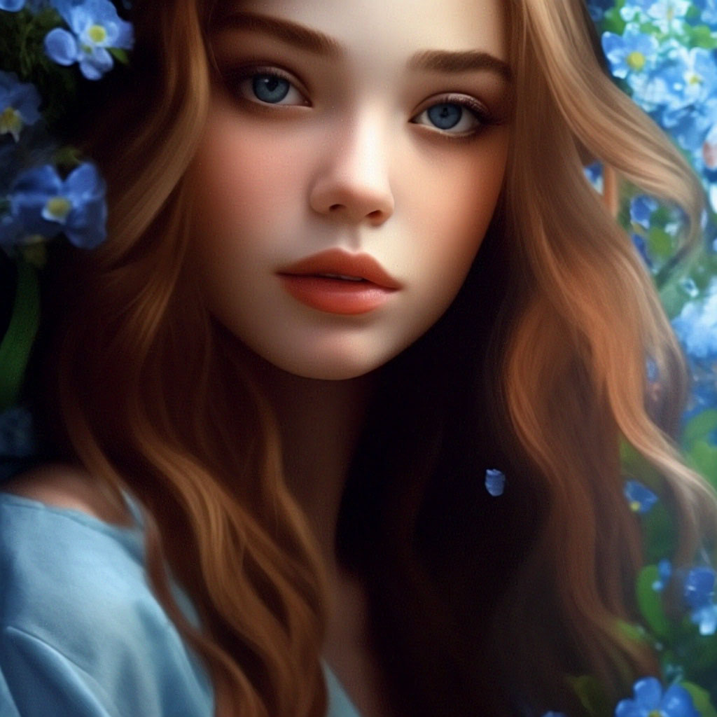 "Modern girl-humanization of forget-me-nots, beautiful, high detail ...