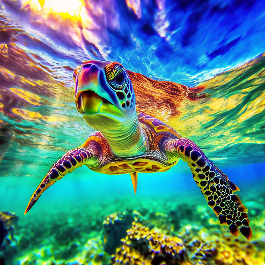 "Turtle bissa in the ocean, beautiful, aesthetically pleasing, bright ...